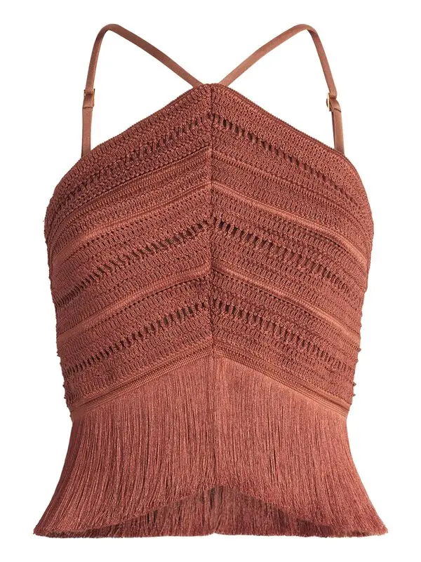 PatBO Fringe Halterneck Top - Brown