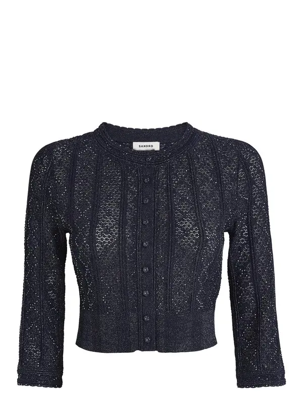 Sandro Embellished Knit Cropped Cardigan - Blue