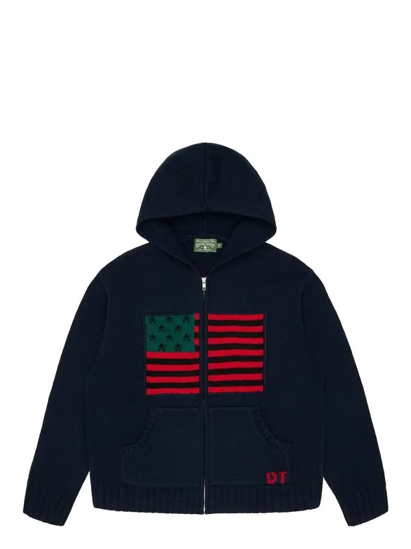 DENIM TEARS Flag Zip-up Sweater - Blue