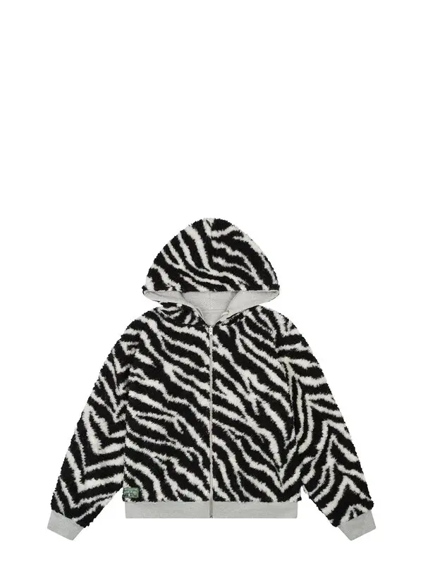 DENIM TEARS Zebra Shearling Lined Reversible Zip Hoodie - Grey