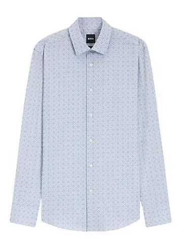 BOSS Graphic-pattern Slim-fit Cotton-blend Shirt - Open Blue