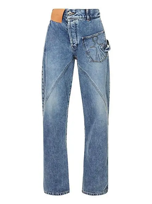 JW Anderson Asymmetric Twisted Waistband Denim Jeans - Mid Blue