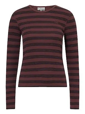 GANNI Striped Stretch-cotton Top - Chocolate Plum