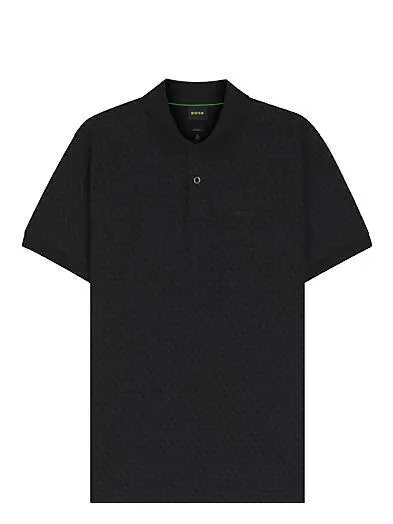 BOSS Branded Short-sleeved Cotton-piqué Polo Shirt - Black