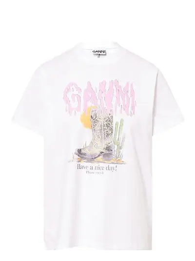 GANNI Relaxed-fit Logo-print Cotton T-shirt - Bright White