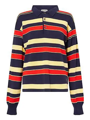 JW Anderson Striped Rugby-collar Knitted Polo Top - Navy