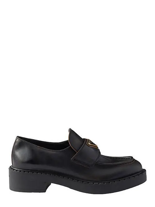 Prada Branded Leather Loafers - Black
