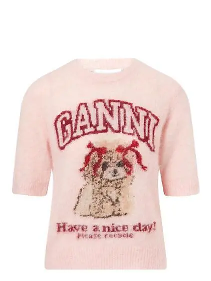 GANNI Embroidered-logo Brushed Wool-blend Jumper - Chalk Pink