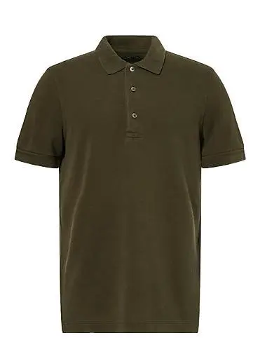 TOM FORD Brand-embroidery Short-sleeves Woven-piqué Polo Shirt - Military Green