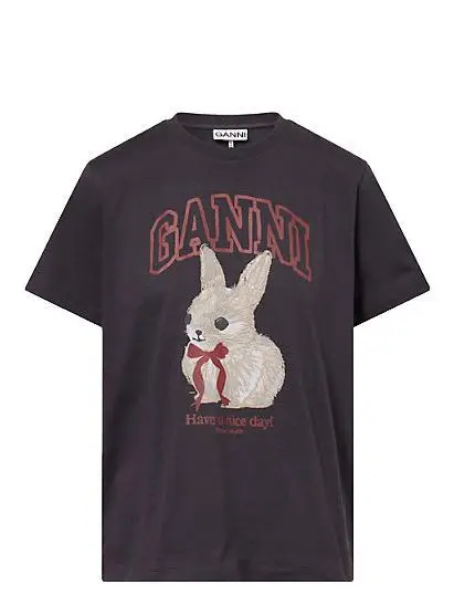 GANNI Relaxed-fit Logo Cotton T-shirt - Phantom