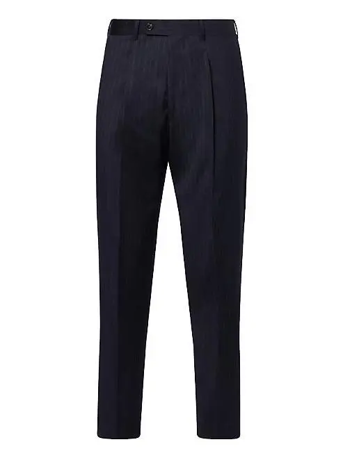 Paul Smith Striped Tapered-leg Wool Trousers - Navy