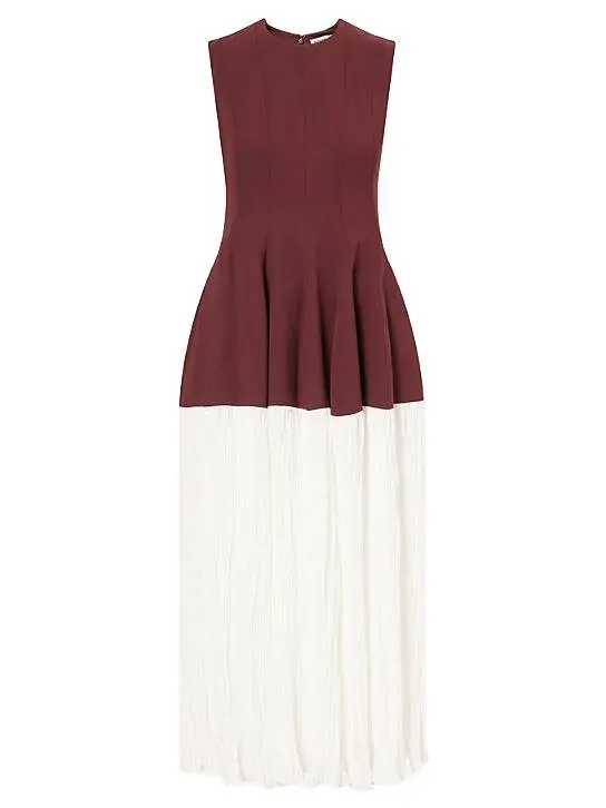Simkhai Raleigh Pleated Woven Midi Dress - Mahogany Multi