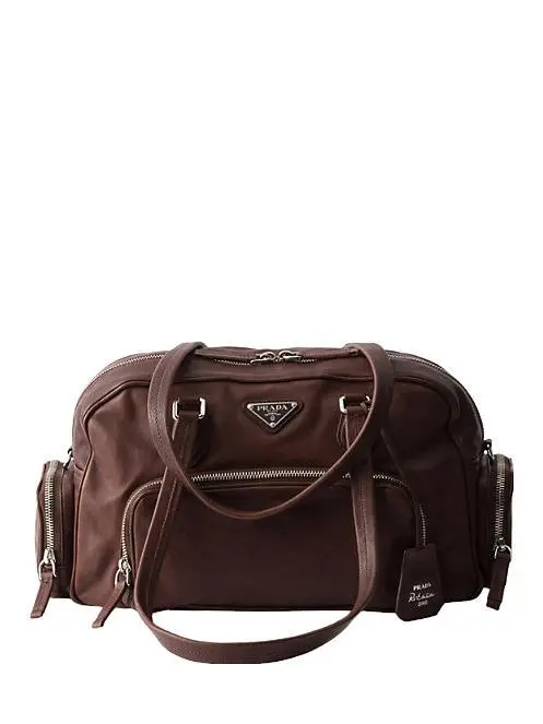 Prada Large Washed Leather Top-handle Bag - Brown