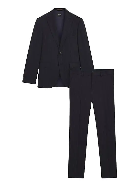 BOSS Pinstriped Regular-fit Wool Suit - Dark Blue