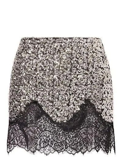 SIEDRES Witz Lace-trim Sequin Mini Skirt - Silver