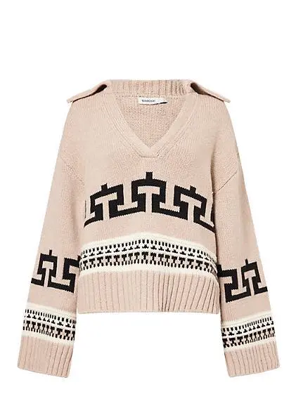 Simkhai O'reilly Open-neck Collar Cashmere-blend Jumper - Sand Melange Multi