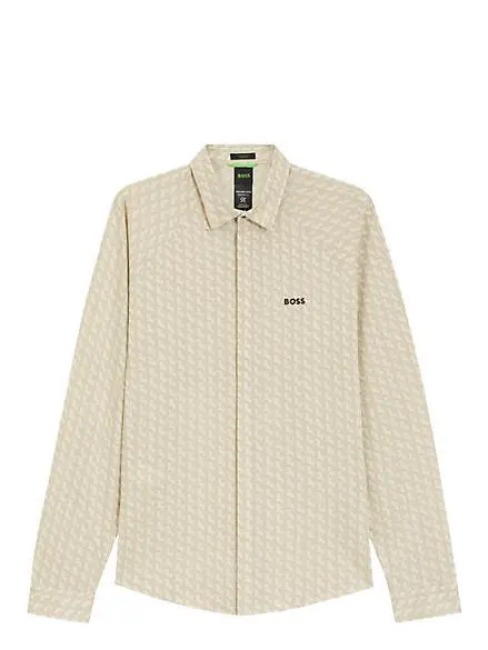BOSS Branded Long-sleeved Cotton-piqué Shirt Xxl - Open White