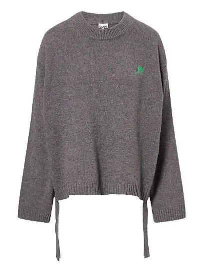 GANNI Embroidered-logo Wool-blend Jumper - Charcoal Grey