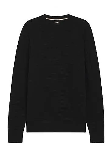 BOSS Textured Regular-fit Cotton-knit Jumper - Black
