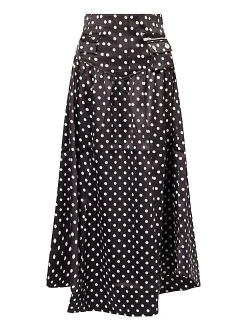 GANNI A-line Polka-dot Satin Midi Skirt - Black