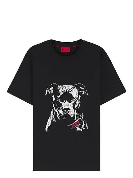 Hugo Dog-print Short-sleeved Cotton-jersey T-shirt - Black