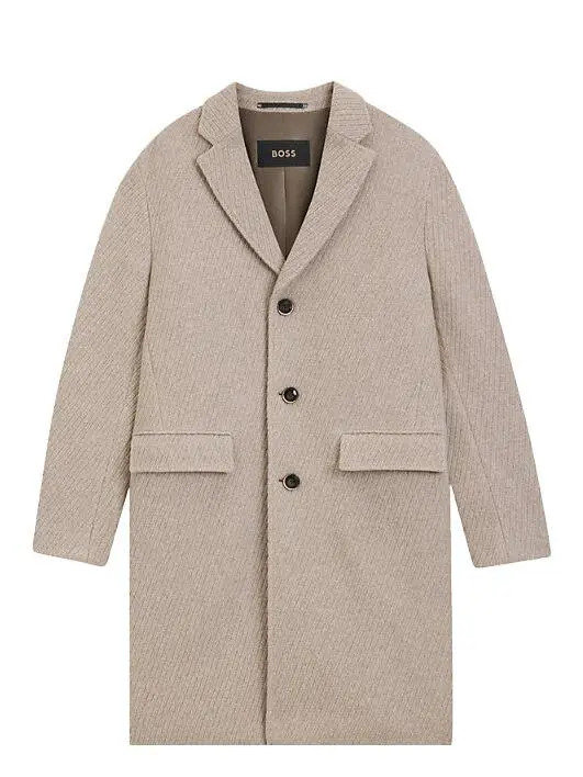 BOSS Single-breasted Knitted Cashmere And Wool Coat - Open Beige
