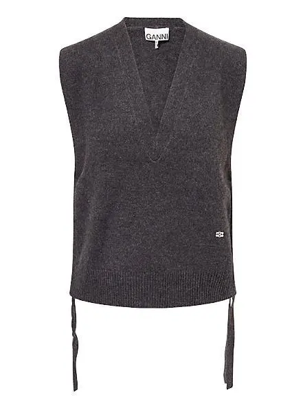 GANNI Relaxed-fit V-neck Wool Vest - Phantom