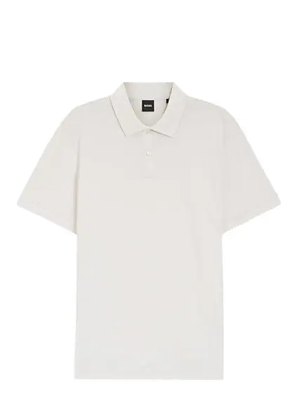 BOSS Short-sleeved Textured Cotton Polo Shirt - Open White