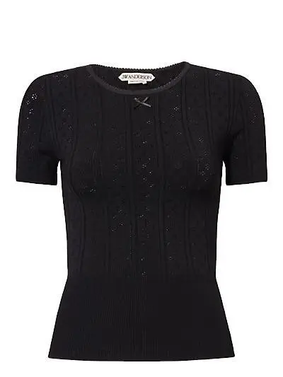 JW Anderson Bow-embroidered Pointelle-knit T-shirt - Black