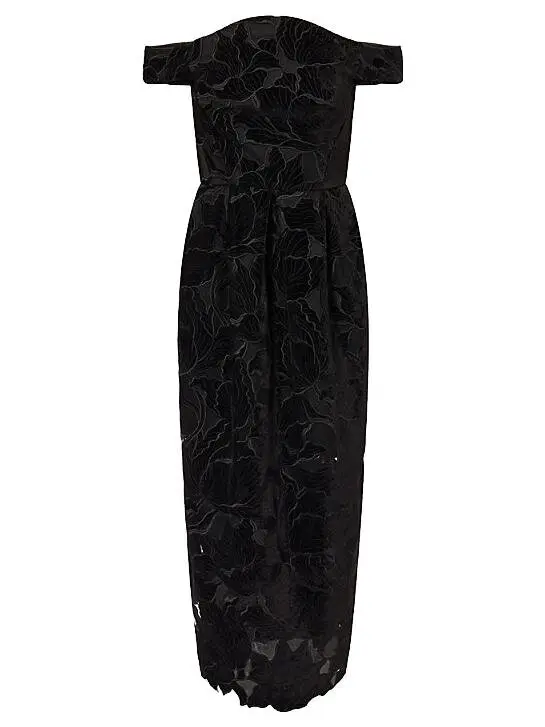 Erdem Bardot Floral Lace Midi Dress - Black