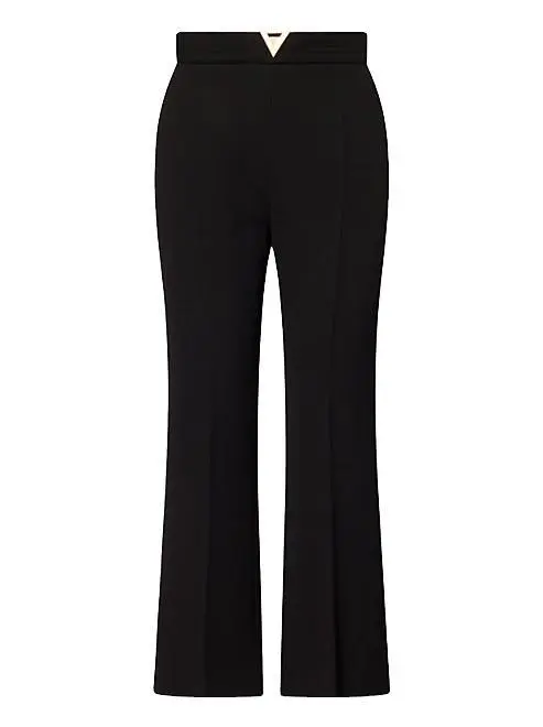 Valentino Garavani Straight-leg Wool Trousers With Logo Hardware - Nero