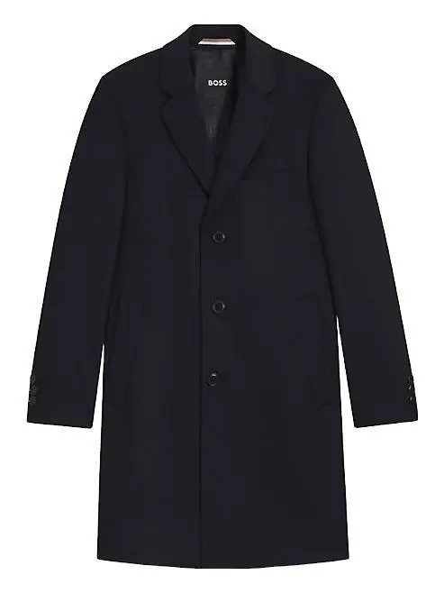 BOSS Single-breasted Wool And Cashmere Coat - Dark Blue