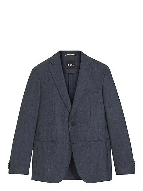 BOSS Single-breasted Notch-lapel Wool Blazer - Open Blue