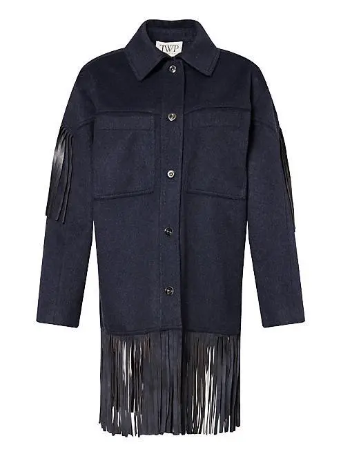 TWP Fringed Cashmere Coat - Midnight