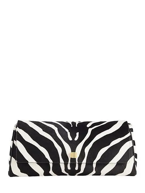 Khaite Audrey Zebra-print Pony Hair Leather Clutch - Black / White