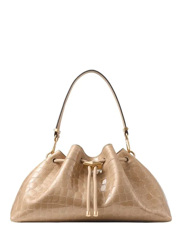 JIMMY CHOO Cinch Medium Bag In Croc-embossed Leather - Chai/gold