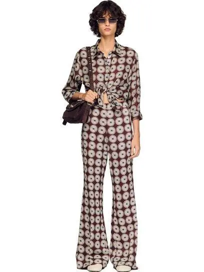 Sandro Floral Print Silk Shirt - Blue