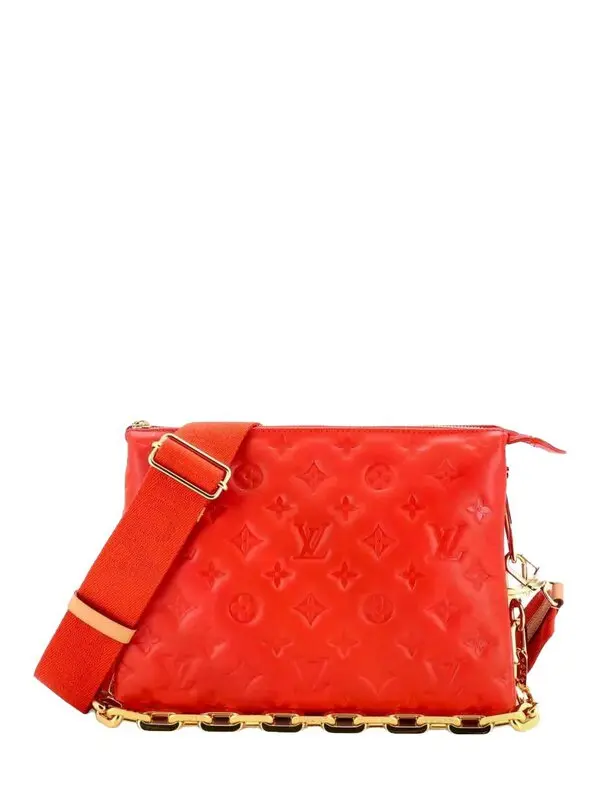 LOUIS VUITTON Coussin Pm Crossbody Bag Monogram Embossed Lambskin - Red