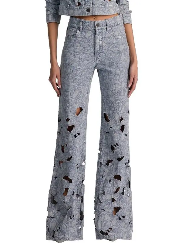 Alice + Olivia Laser-cut Wide Leg Jeans - Blue