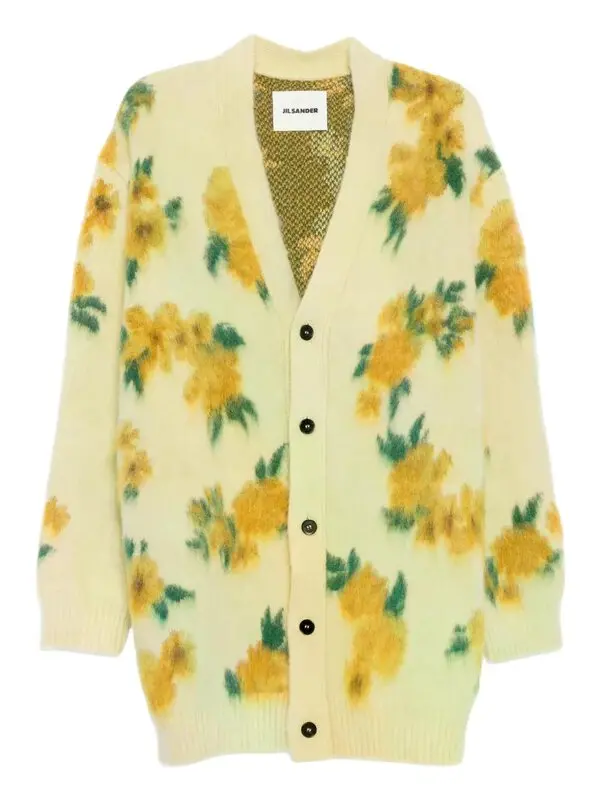 JIL SANDER Floral V-neck Cardigan - Yellow