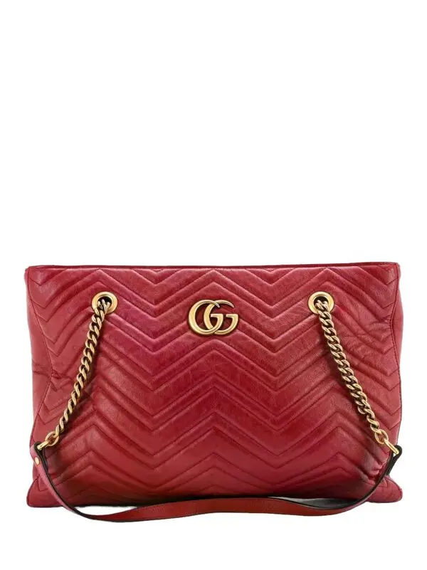 Gucci Gg Marmont Zip Tote Matelasse Leather Medium Shoulder Bag - Red