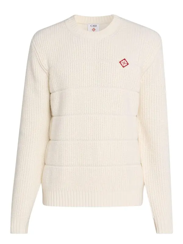 Casablanca Merino Wool Rib-knit Crewneck Sweater - White