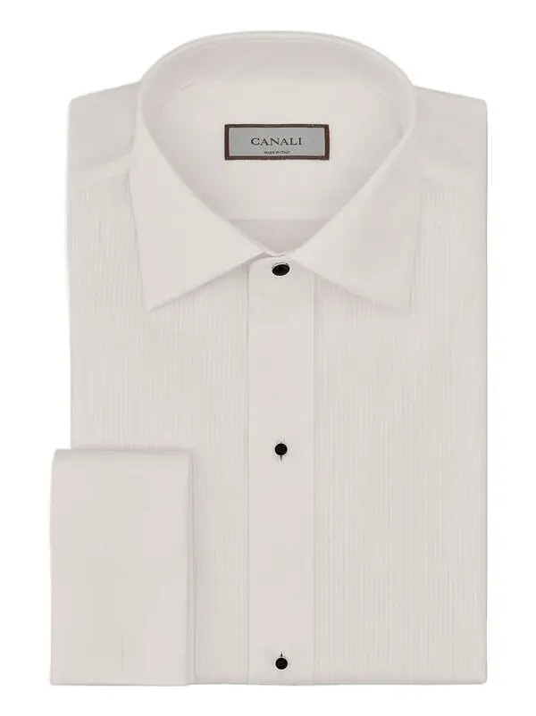 Canali Cotton Pleated Regular Fit Dress Shirt - White