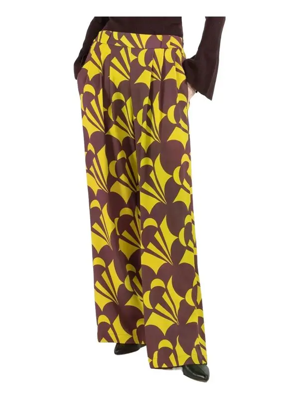 ODEEH Printed Pleated Trousers - Brown