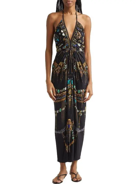 Camilla Amulets & Alchemy Print Gathered Jersey Halter Neck Dress - Amulets And Alchemy