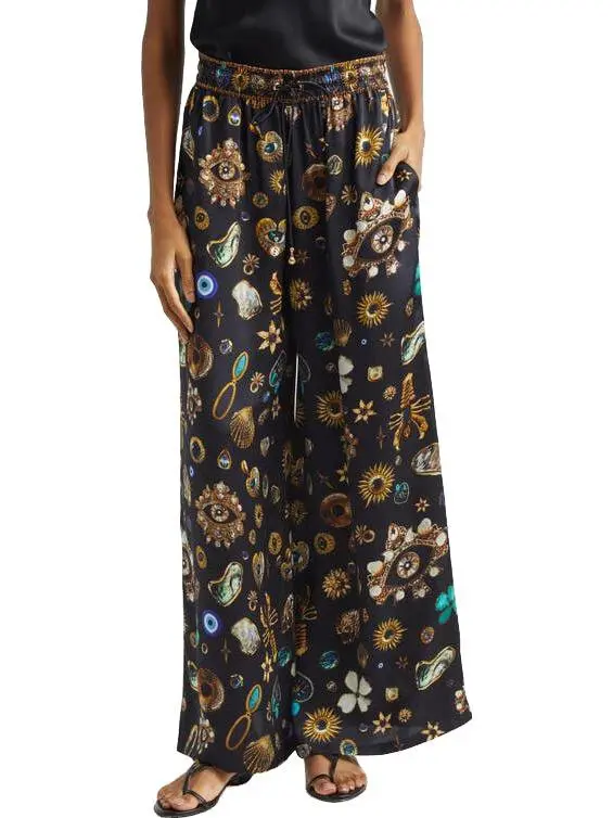 Camilla Amulets & Alchemy Print Wide Leg Silk Satin Pants - Amulets And Alchemy