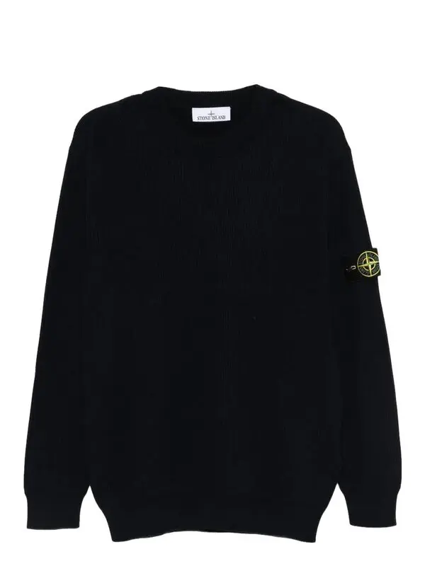 Stone Island Regular Fit Ribbed Cotton Crewneck Sweater - Blue