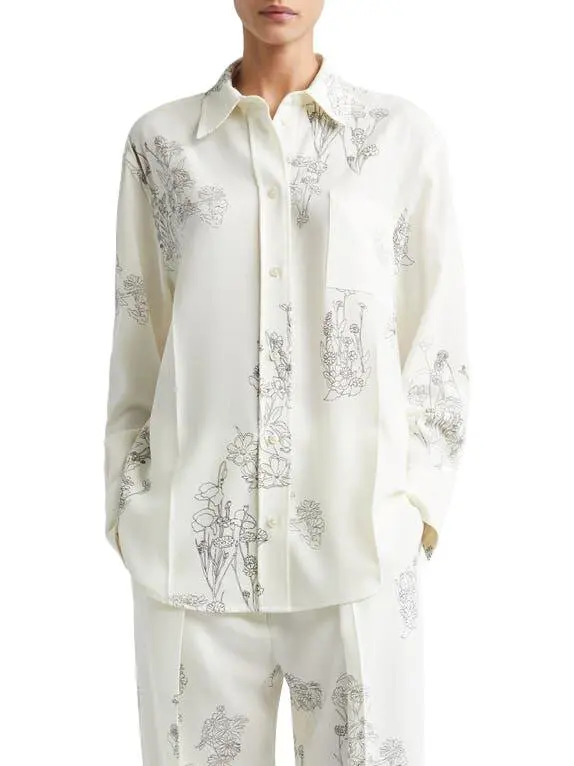 Victoria Beckham Floral Print Sable Cady Button-up Shirt - Off White Black