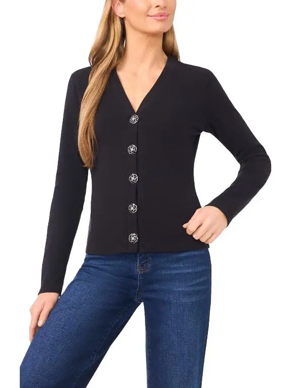 CECE DUPRAZ Flower Button Knit Cardigan - Rich Black