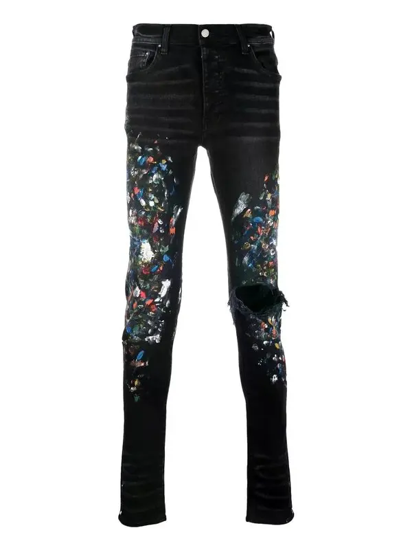 Amiri Paint Splatter Distressed Skinny Jeans - Black
